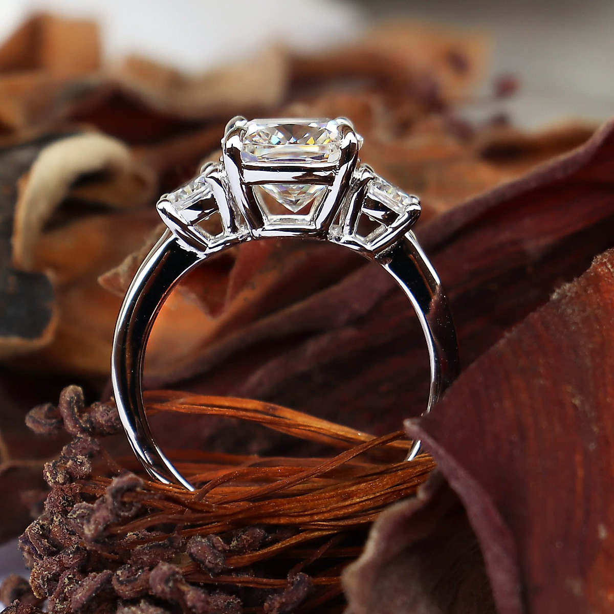 Jolics 8 * 8mm 2.5 CT Cushion Cut D Color VVS1 Moissanite Engagement Ring 925 Sterling Silver Eternity 4 Prong Setting size 5-10 (Moissanite, 6.5)