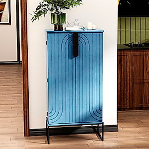 HOLTICO 46.5'' Accent Wood Grain Kitchen Pantry with Doors, Storage Cabinet with Adjustable Shelves, Food Pantry Cabinet for Kitchen, Dining Room, Living Room and Garage, Metal Legs,Blue