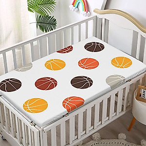 Basketball Themed Fitted Crib Sheet,Standard Crib Mattress Fitted Sheet Soft & Stretchy Fitted Crib Sheet-Great for Boy or Girl Room or Nursery, 28“ x52“,Multicolor