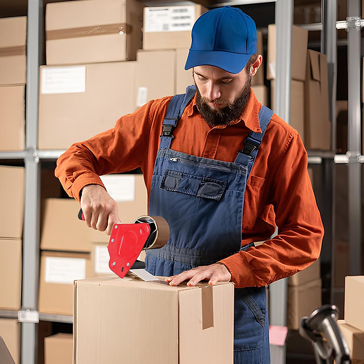 QILIMA Packing Tape Dispenser Gun 2" Light Seal Packing for Use Tape Dispenser Gun for Shipping, Moving, Carton and Box Sealing-Red