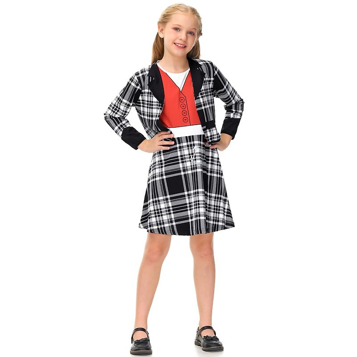 Halloween Little Girls Buffalo Plaid Clueless Schoolgirl Cher Skirt Set Mixi Dresses Black 10 Years
