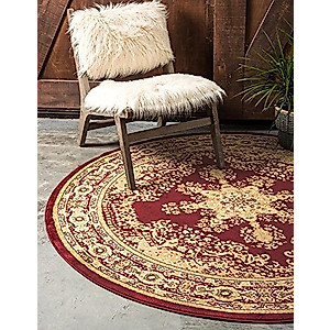 Unique Loom Versailles Collection Traditional Classic Border with Medallion Motif, Area Rug (6' 0 x 6' 0 Round, Burgundy/ Ivory)