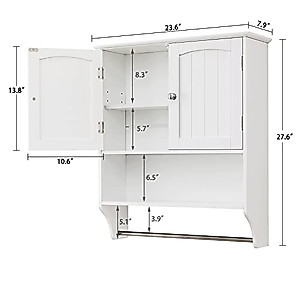 IWELL Bathroom Wall Cabinet & Bathroom Floor Cabinet bundle, Medicine Cabinet with 1 Adjustable Shelf & Double Doors, Storage Cabinet with Glass Doors & Adjustable Shelf, Wall Mounted Bathroom Cabinet