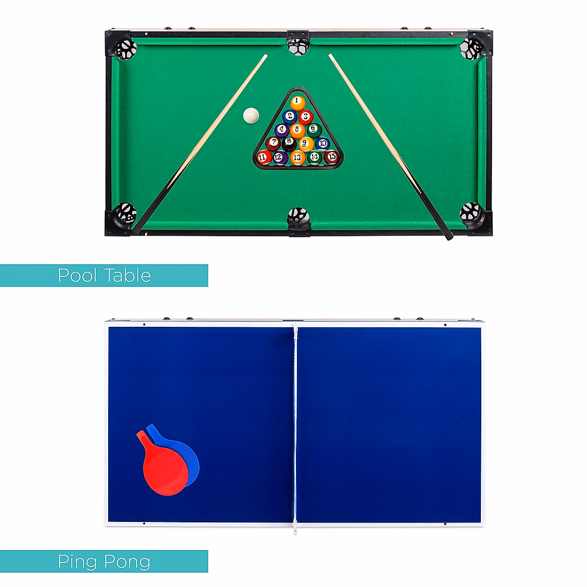 Best Choice Products 4-in-1 Multi Game Table, Childrens Combination Arcade Set w/Pool Billiards, Air Hockey, Foosball and Table Tennis - Natural