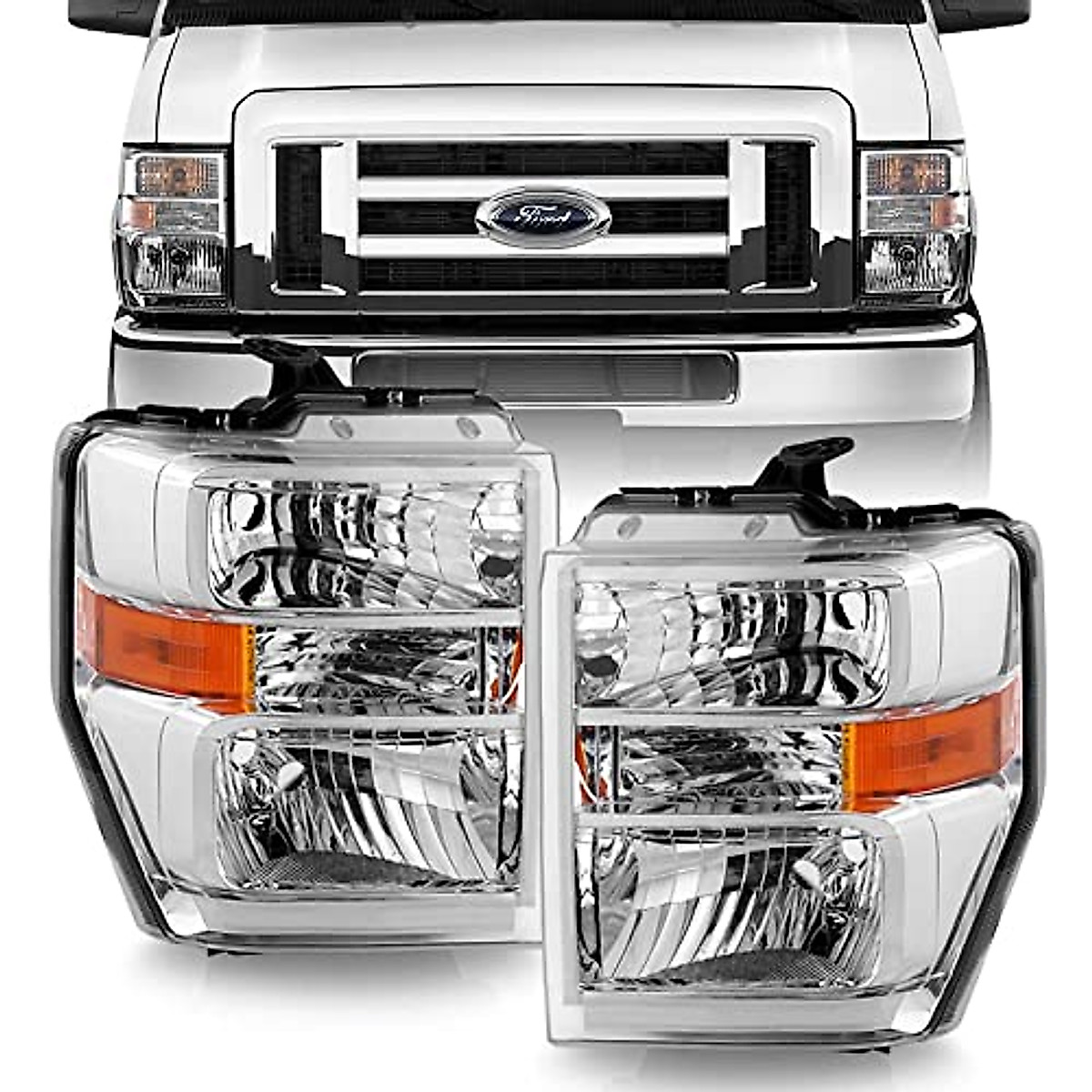 ACANII - For 2008-2014 Ford E150 E250 Van 08-21 E350 E450 Super Duty Aero Style Headlights Headlamps Pair Set Left+Right