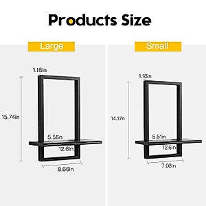 PHOENANCEE Square Floating Shelves Black,Framed Hanging Shelf for Wall Set of 2,Decorative Modern Chic Plants Decor for Living Room Bedroom Bathroom Home Office,Soild Wood,L+S