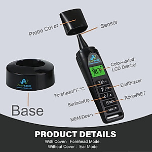 Amplim Baby Thermometer | 3-in-1 Infrared Thermometer for Ear, Forehead & Touchless, FSA/HSA Eligible Accurate Fever Thermometer for Baby, Infants, Toddlers, Kids & Adults | Black Base Stand & Clock