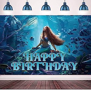 2023 Little Mermaid Party Supplies,Backdrop Photo Prop 7 x 5 FT Birthday Banner for Party Decor Black Little Mermaid Ariel Backgrounds Props