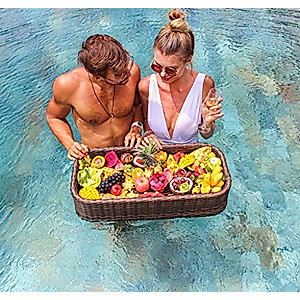 Floating Pool Tray Floating Serving Tray Table & Bar - Swimming Pool Floats for Adults, Spas, & Pool Parties - Floating Tray for Pool Serving Drinks, Floating Brunch, Food on The Water - Brown