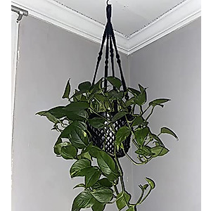 Shineloha 43 Inches Macrame Plant Hanger Large for up to 12 inch Pot | Extra Long + Hook | No Tassel, Cotton Rope Hanging Plant Holder with Swag Hook, NO Plant/Pot Included (Black)