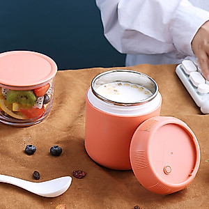 Yogurt Container with Lid and Spoon 2-Tier Cereal Cup,430 ml + 330 ml Cereal Cup Portable Leak-Proof Insulated Food Container Overnight Oats Containers Cereal Milk Cold Hot Food for Kids Adults