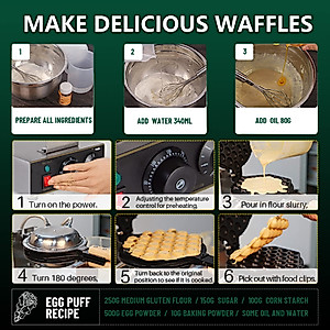 WantJoin Wil Bubble Waffle Maker, Hong Kong Egg Waffle Maker Machine With Non-stick Coating, Stainless Steel Pancake Maker 180° rotate, 1500W 110V Electric Cone Maker, 50-250℃/122-482℉ Adjustable