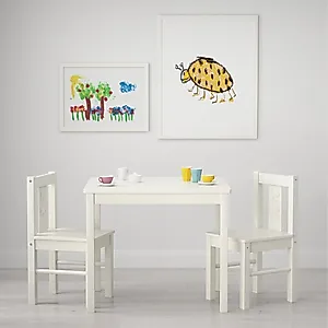 PJ Wood Children's Table for Creative Play, Puzzles and Games, Solid Rubberwood and Fiberboard Construction, Ideal for Ages 0-6 Years, White