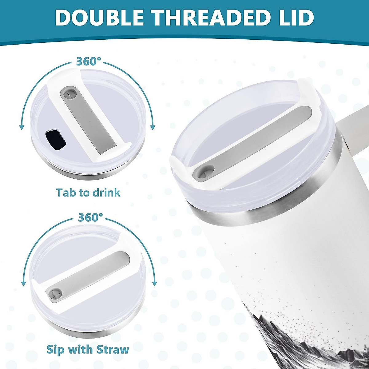 Jihqo Mountain Ink Style 40 oz Stainless Steel Vacuum Insulated Tumbler with Handle and Straw Lid, Leakproof Water Bottle Double Wall Travel Mug Coffee Cup, Cupholder Friendly