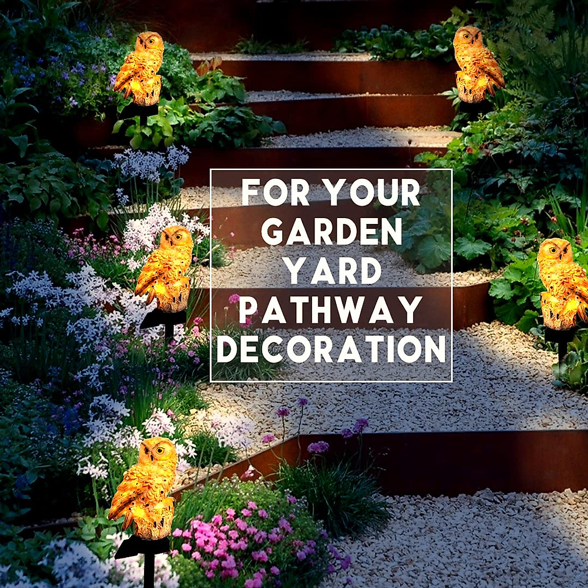 DUODEAN Solar Garden Lights, Cute White Owl Statues Waterproof Outdoor Decorations, Resin Animal Ornaments Gifts for Grandma Yard Lawn Pathway Flower Fence Art