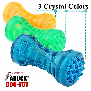 ADUCK Dog Chew Toys Squeaky Tooth Cleaning Bone (Dumbbell Series) Bite Resistant Squeeze Squeaker Puppy Dog Toys for Aggressive Chewers Training and Playing -7.09 inches (Crystal Blue - Large)