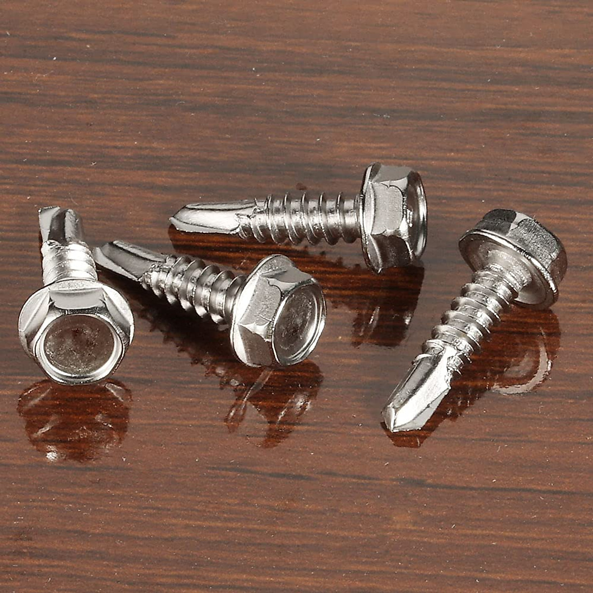 #10 x 3/4" Hex Washer Head Self Drilling Screw, Self Tapping Sheet Metal Screws, 410 Stainless Steel, 100 PCS