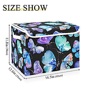 innewgogo Cute Butterflies Storage Bins with Lids for Organizing Foldable Storage Bins with Handles Oxford Cloth Storage Cube Box for Living Room