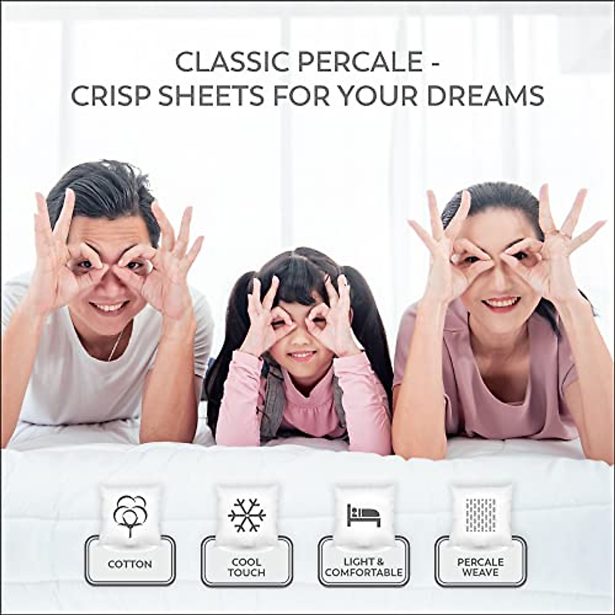 Color Sense Hotel Percale 100% Cotton Bed Sheet Set, Twin Ivory, Cooling Sheets for Hot Sleepers, with Elasticized Deep Pocket, 3 Piece Bedding Set - 1 Flat, 1 Fitted Sheet and 1 Pillowcase