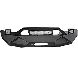 cciyu Rront and Rear Bumper with and Tire Carrier Compatible for 2007-2018 for Jeep Wrangler JK with D-ring, LED Strip Light and 4XLED Lights
