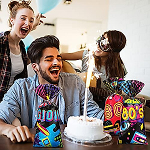 Hotop 100 Pcs 1980s Party Cellophane Bags 80s Gift Treat Bag Goodie Candy with 150 Ties Back to the I Love Retro Themed for Hip Hop Throwback Birthday Decorations Supplies