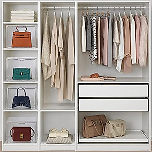 MVYAVYUS Clear Handbag Storage Organizer for Closet, Acrylic Display Case for Handbag and Purse, Plastic Stackable Storage Box With Magnetic Door for Wallet, Clutch, Books, Toys, Collectibles (4PCS)