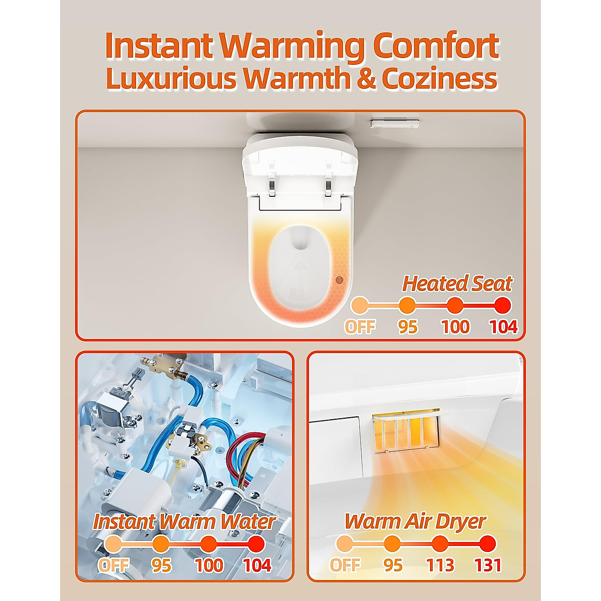 Luoware Smart Toilet with Bidet Built in, Luxury One Piece Elongated Bidet Toilet with Auto Close & Flush, Foot Sensor to Open/Close/Flush, Heated Seat, Massage Wash, Night Light, Remote Control