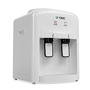 UMOMO Top Loading Water Cooler Dispenser, Countertop Water Cooler Dispenser, Holds 3 or 5 Gallon Bottle, Hot & Cold Water, for Home and Office Use, White(Water Bottle NOT Included)