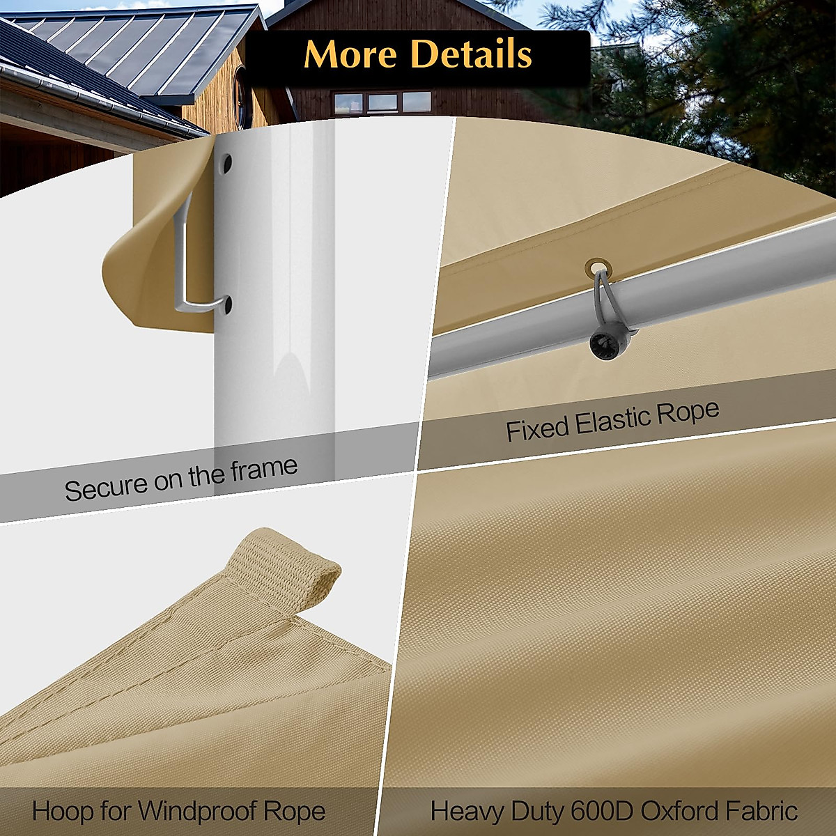 GOTRUTH 10x20 Canopy Replacement Cover, Carport Replacement Canopy Top Cover for 10' x 20' Frame, 800D Heavy Duty Waterproof & UV Protected Car Canopy with Ball Bungees (Frame is not Included) (Beige)