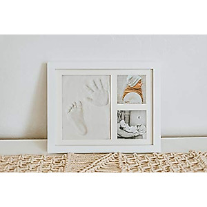 Baby Handprint & Footprint Keepsake Photo Frame Kit - Personalize it w/Bonus Stencil! Non-Toxic Clay, Wall/Table Wood Picture Frame. Perfect Registry, Baby Shower, New Mom, Birthday & Newborn Gift!