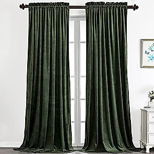 Benedeco Blackout Green Velvet Curtains for Bedroom Window, Light Filtering Drapes for Living Room Darkening Soundproof Thermal Curtain Rod Pocket 52 x 108 inches Long Length Set of 2 Panels