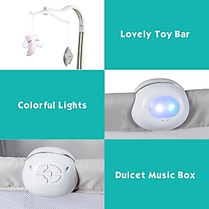 BABY JOY Baby Bassinet, Height Adjustable Portable Bassinet Crib w/Music Box, Toy Rack, Mattress, Breathable Mesh & Travel Bag, Easy Folding Bassinet Bedside Sleeper for Newborn Infant (Light Grey)