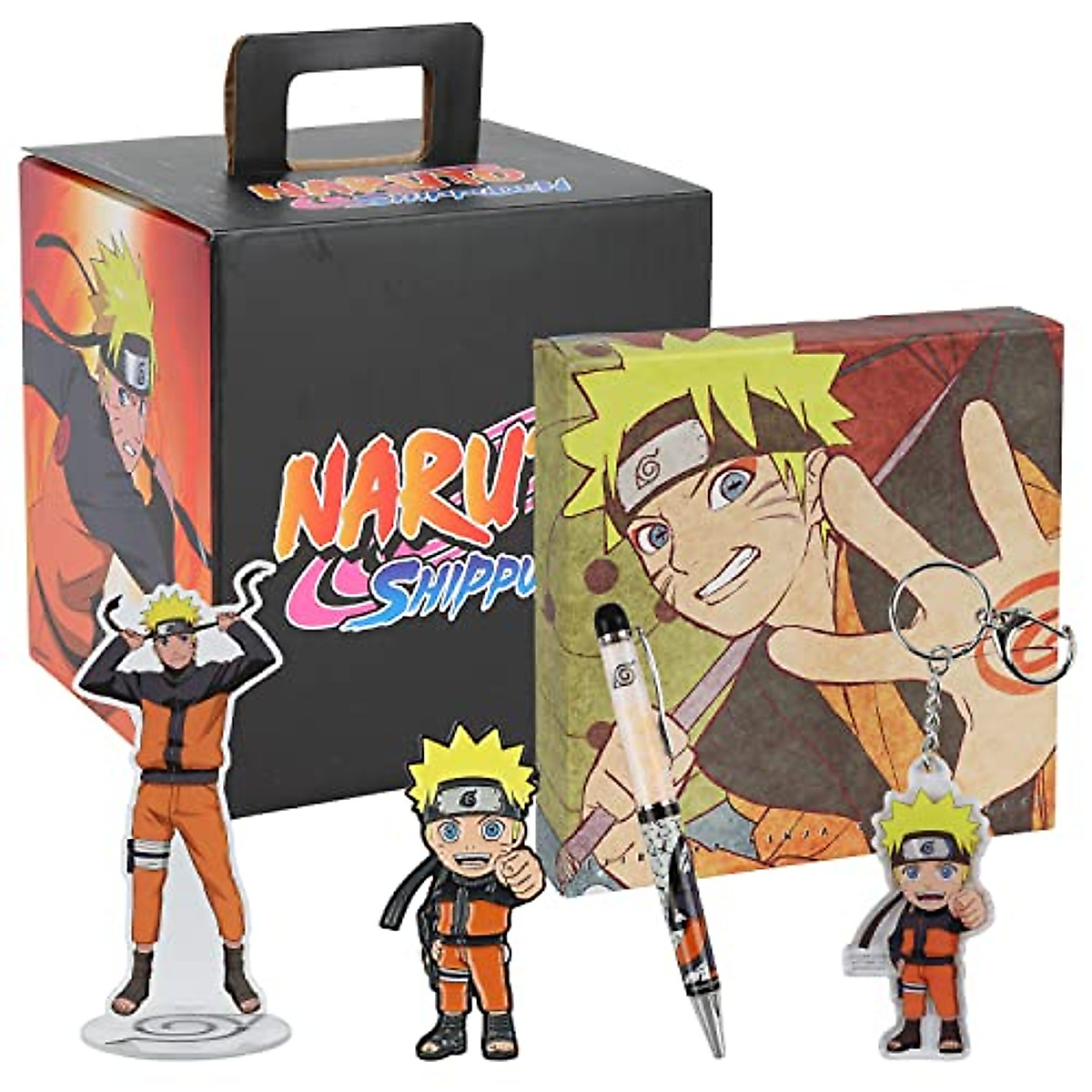 JUST FUNKY Naruto Shippuden Naruto Uzumaki Looksee Collector Box | 5 Official Naruto Collectibles | Includes Wall Canvas, Enamel Pin, Keychain, Acrylic Stand, and Floaty Pen | Collect Them All