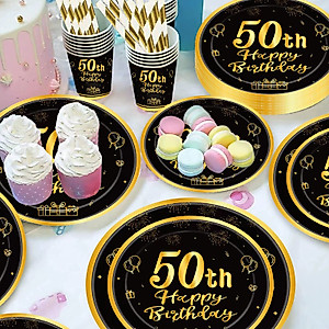50th Birthday Party Supplies, 50th Birthday Party Tableware Include 50th Birthday Party Plates, Napkins, Cups Straws for Men and Women 50th Birthday Party Decorations Serves 16 Guests