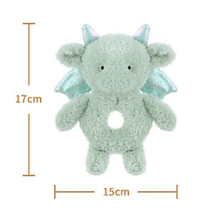 Apricot Lamb Baby Dragon Dinosaur Soft Rattle Toy, Plush Stuffed Animal for Newborn Soft Hand Grip Shaker Over 0 Months (Dragon, 6 Inches)