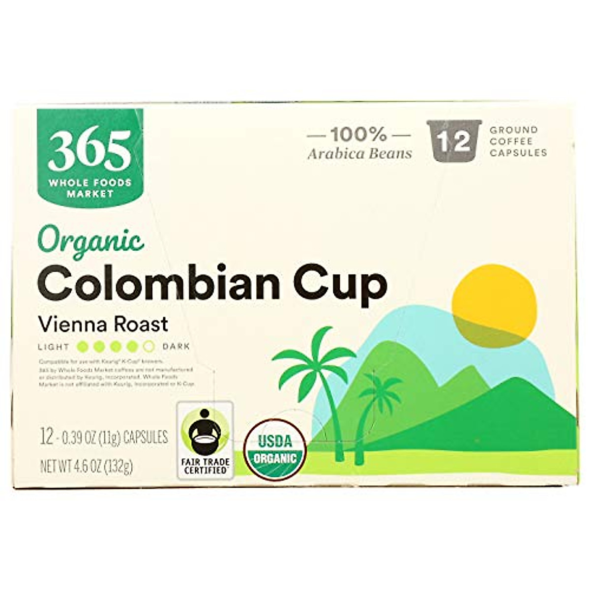 365 by Whole Foods Market, Coffee Colombian Cup Vienna Roast Pods Organic 12 Count, 4.6 Ounce