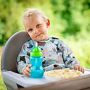 Hiverst 3 Pcs Long Sleeved Bib Set | Baby Waterproof Bibs with Pocket Bundle | Toddler Bib with Sleeves and Crumb Catcher | Stain and Odor Resistance Play Smock Apron | 6-24 Months