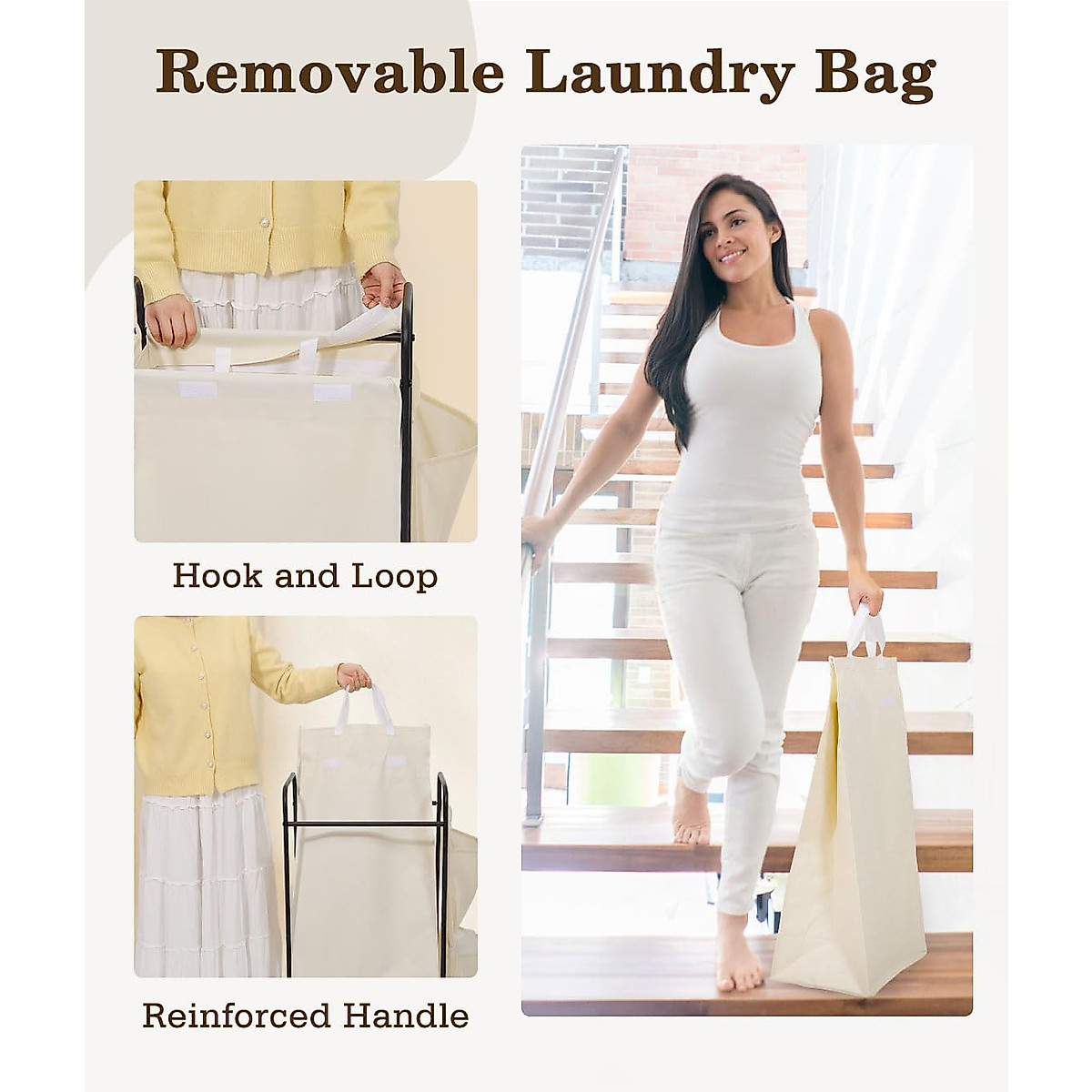 Luxspire 75L Slim Laundry Hamper with Wheels, Rolling Laundry Basket with Lid, Removable Clothes Hamper with Metal Frame, Narrow Laundry Hamper for Dorm, Bedroom, Nursery, Closet, Small, Beige