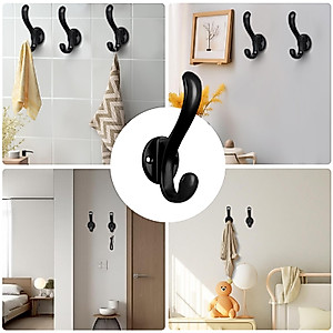 PEOIAOY 6 Pack Coat Hooks Wall Mount Heavy Duty Utility Retro Double Hooks for Hanging Coats,Hat, Towel, Key, Robe, Scarf, Bag, Cap (Black)