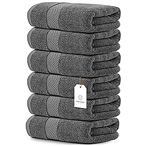 White Classic Luxury Hand Towels for Bathroom-Hotel-Spa-Kitchen-Set - Circlet Egyptian Cotton - 16x30 Inches - Set of 6 (Gray)