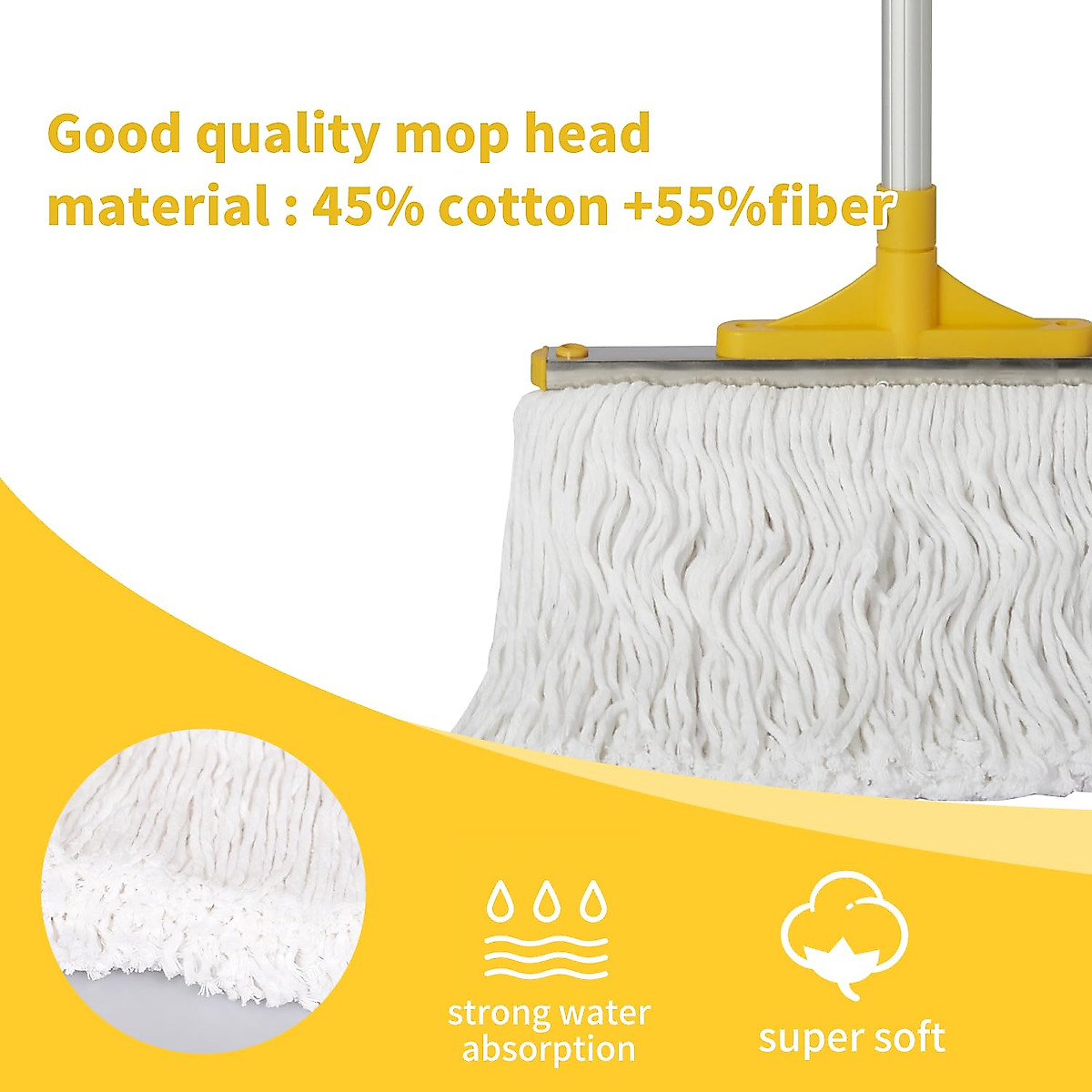 Commercial Industrial Mop for Floor Cleaning, String Wet Mop Heavy Duty Cotton Mop ,59inch Handle ,Add Extra One Mop Head