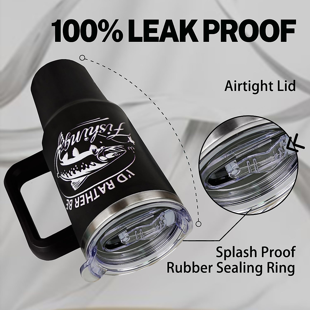 ZNYYZYBA Fishing Gifts for Men, I'd Rather Be Fishing 40 oz Fishing Tumbler with Handle and Straw and Leak Proof Lid, Reusable Stainless Steel Insulated Fishing Coffee Mug, Gifts for Fisherman