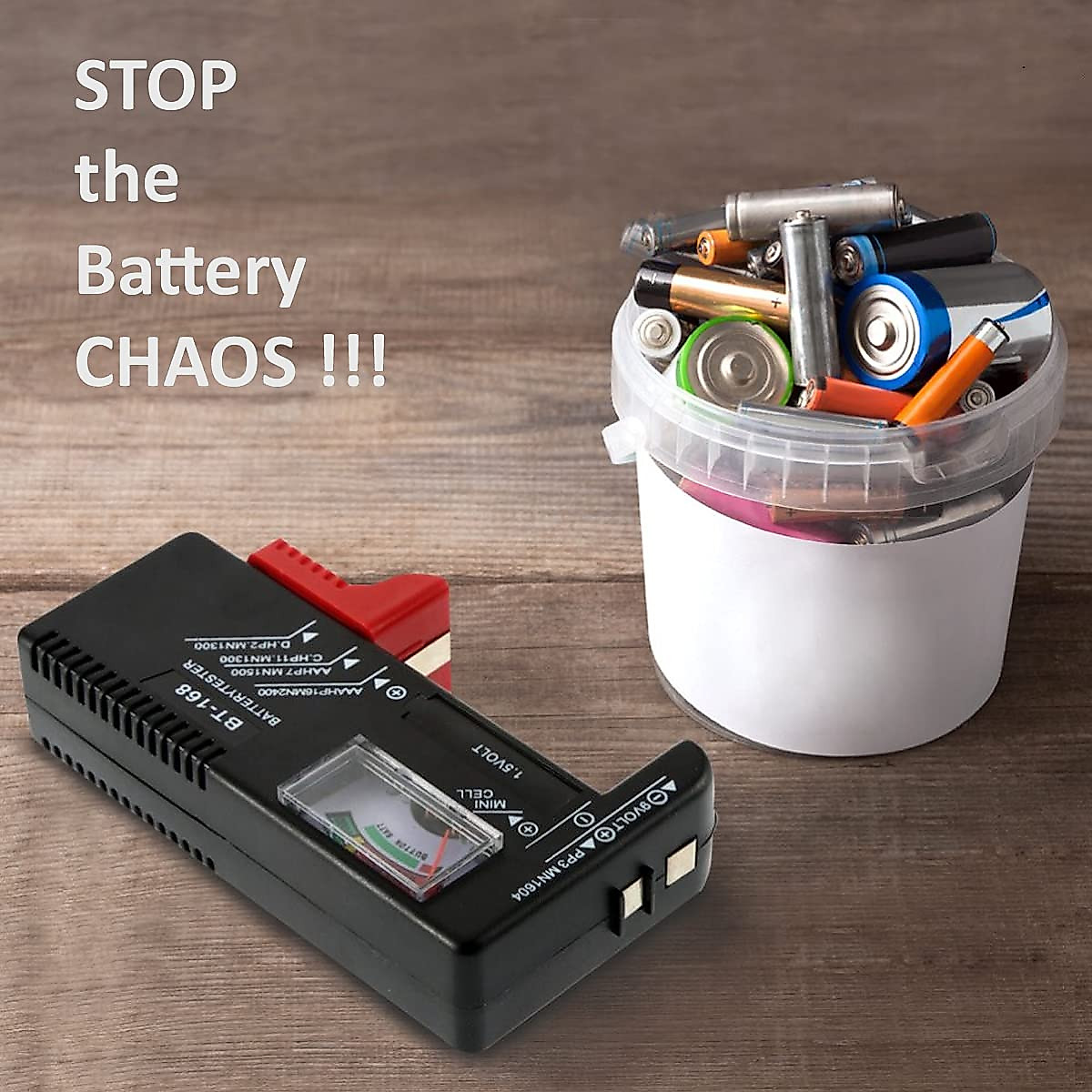 electromott Universal Battery Power Tester - household all kinds of batteries life meter for AA AAA C D 9V 1.5V Button Cell Batteries with Storage Pouch