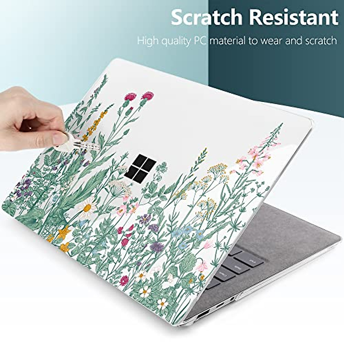 TWOLSKOO Case for 13.5" Microsoft Surface Laptop 5/4/3 with Alcantara Palm Rest Model 1958/1950, Plastic Hard Shell Case with Screen Protector + Keyboard Cover + Dust Plug, Botanical Illustration