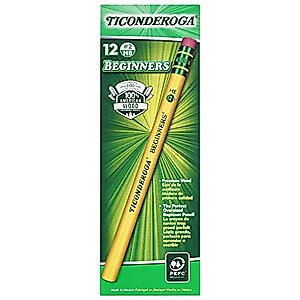 Ticonderoga® Beginners' Elementary Pencils, With Eraser, #2 Lead, Yellow Barrel, Pack Of 12