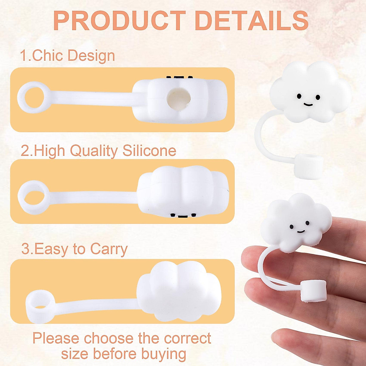 HINZIC 6Pcs Silicone Straw Cover Cap Reusable Cloud Cartoon Pattern Drinking Straw Cap Plugs Tip Cute Set Straws Plug for 8mm(0.31 Inch) Cup Straw Travel Home Outdoor