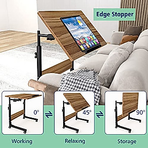 Laptop Cart 31.5" Mobile Table Movable Sofa Side Table with Tilt Tabletop Portable Tray Table for Home Office Height Adjustable Notebook Computer Workstation with Lockable Wheels (Oak)