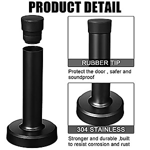 10 Pack Door Stoppers 3.5 Inch 304 Stainless Steel Heavy Duty Door Stops with Rubber Tip Bumper for Wall Door Dtopper Wall Protector Sound Dampening (Black)