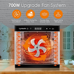 LynTorin Food Dehydrator Machine, 700W 8 Trays Dehydrators for Food and Jerky with 95-167℉ Temperature & 24H Timer, Food Dehydrator 19pcs Tray&Sheet