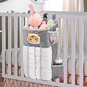 Accmor Hanging Baby Diaper Caddy Organizer with Paper Pocket, Diaper Stacker, Baby Crib Hanging Classified Storage Bag Organizer for Changing Table, Crib, Playard or Wall & Nursery Organization, Grey
